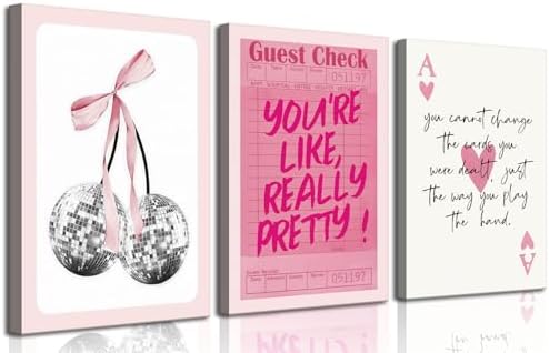 Amazon.com: 3Pcs Trendy Pink Preppy Canvas Wall Art Cute Girly Coquette ...