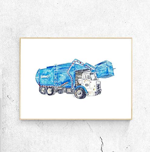 Amazon.com: Garbage truck trash Painting Wall Poster Watercolor Art ...