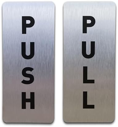 Amazon.com : Push/Pull Door Sign Set, Brushed Aluminum, Adhesive Back ...