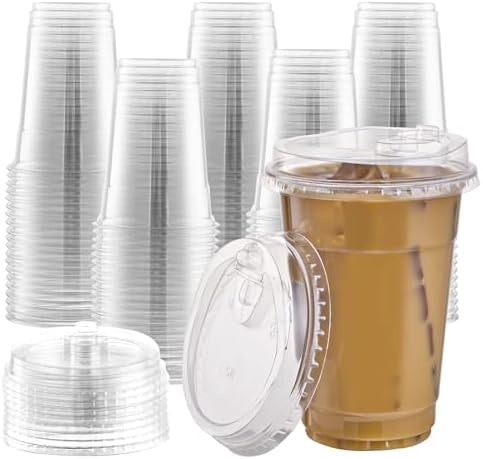Amazon.com: Shuanglin 16oz, 50 Sets, Clear Plastic Cups with Strawless ...