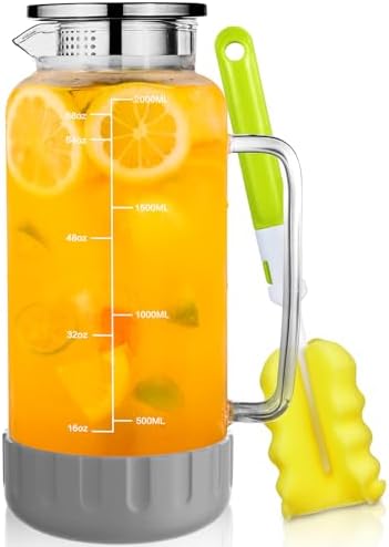 Water Pitcher, 2L Water Jug with Silicone Base and Precise Scale Line ...