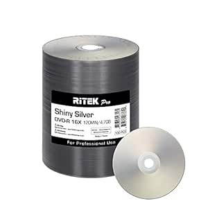 100 Pack Ritek Pro (Professional Grade) DVD-R 16X 4.7GB AZO Dye (MID MXL RG04) Shiny Silver ...