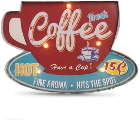 Amazon.com: Bey-Berk LED Fresh Coffee Cup Sign, 16" Metal Vintage ...