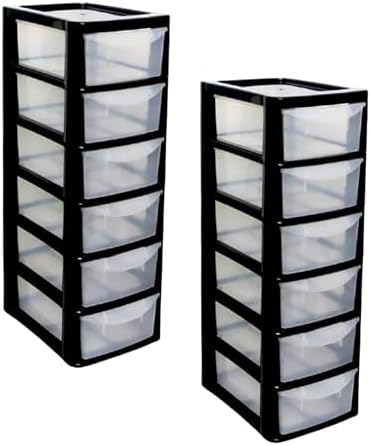 2 Pack 6 Tier Small Mini Drawer Tower Storage Unit Plastic Desktop ...