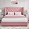 Amazon.com: HOMBCK Full Bed Frame, Pink Velvet Upholstered Bed Frame ...