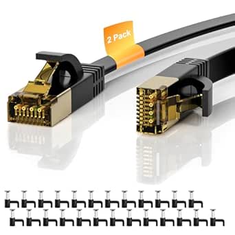 Amazon.com: Cat 7 Ethernet Cable 2-Pack 2 FT, Cat7 Flat High Speed ...