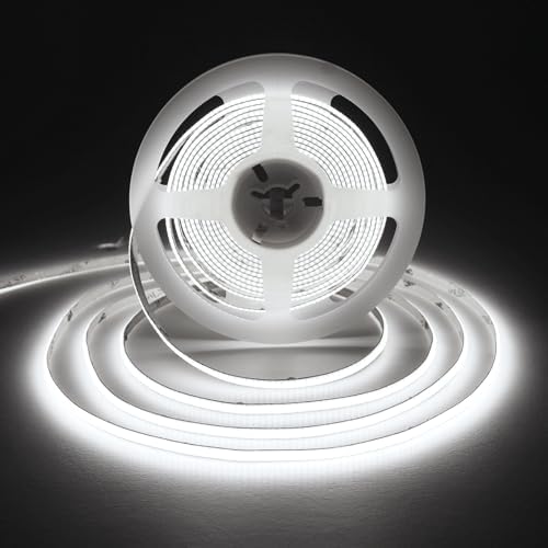 SIRYYUI 12V COB LED Strip Lights 5M, 5mm Ultra-Thin,6000K Cool White ...
