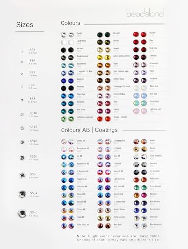 Beadsland Flat Back Rhinestones Sample Card Color Chart : Amazon.co.uk ...