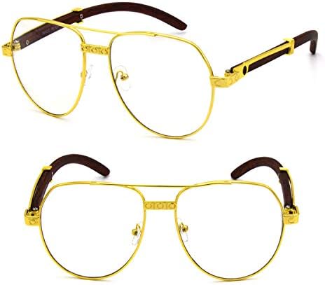 Amazon.com: TZ Promise For Men's Gold Color Wood Effect Metal Frames UV ...