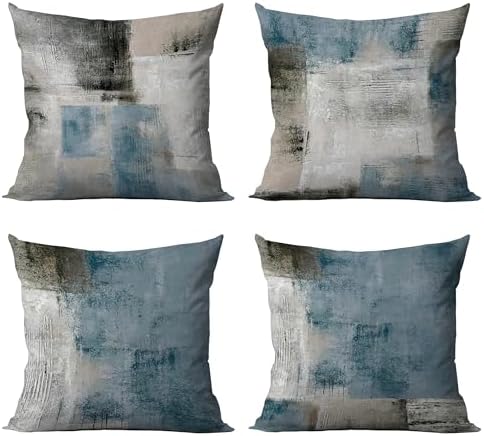 Amazon.com: Blue and Grey Abstract Art Pillow Covers 18x18 Set of 4 ...