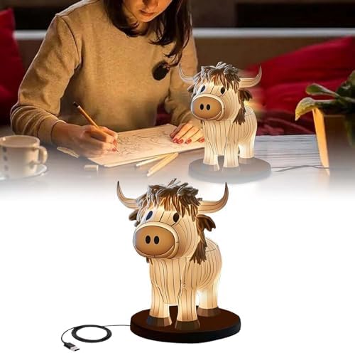 Highland Cow Table Lamp, Bedside Table Lamp with USB A+C Ports, Cute ...