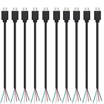 RUNCCI-YUN 10Pcs Micro USB Male 4 Pin Bare Wire,28AWG USB 5V/2A 4 Pin ...