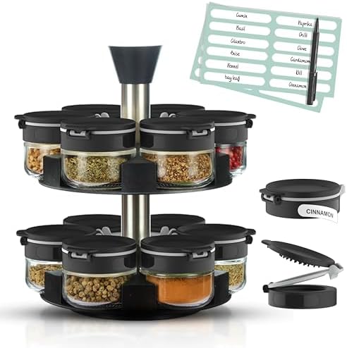 Amazon.com: Farazza Black Rotating Spice Rack With Jars, Spinning Spice ...