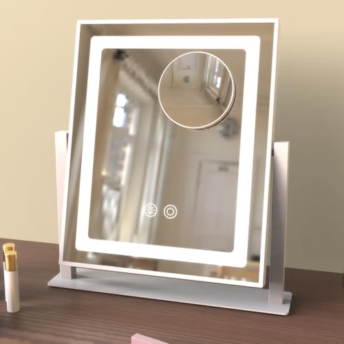 Amazon.com - YEKKOPT Small Desk Mirror with Lights, Lighted Makeup ...