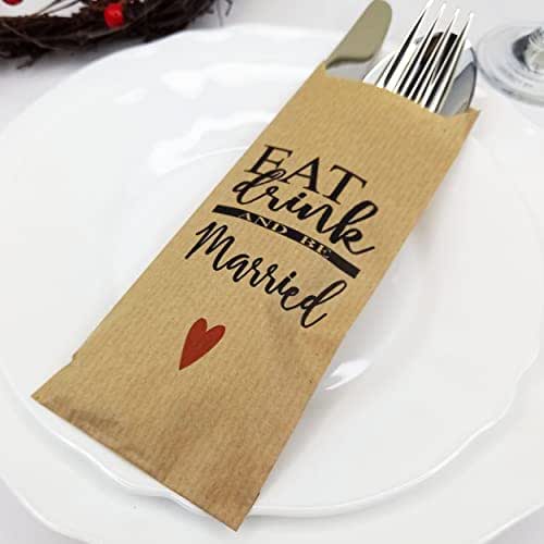 Amazon.com: Eat Drink and Be Married Paper Silverware Bags - Utensil ...