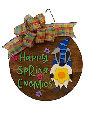 Amazon.com: Happy Spring Gnomies - Easter - Plaid- Wooden 12” Round ...