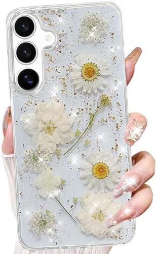 Amazon.com: Changjia for Samsung Galaxy A15 5G Clear Glitter Floral Case, Cute Pressed Dried ...