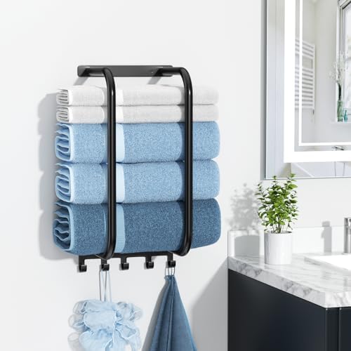 Amazon.com: KITHOLD Adhesive Wall Towel Holder, Wall Mounted Towel Rack ...