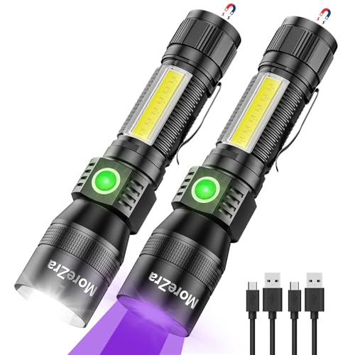 MoreZra UV Flashlight Black Light, 2 Pack 3 in 1 Super Bright Small Rechargeable Flashlights ...