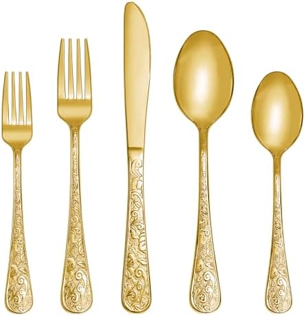 Amazon.com | ZCF 24-Piece Gold Flatware Silverware Set,18/10 Heavy Duty ...