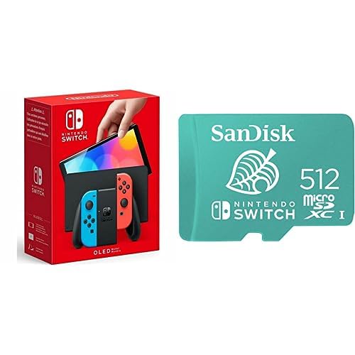 Nintendo Switch – OLED Model w/Neon Red & Neon Blue Joy-Con and SanDisk ...
