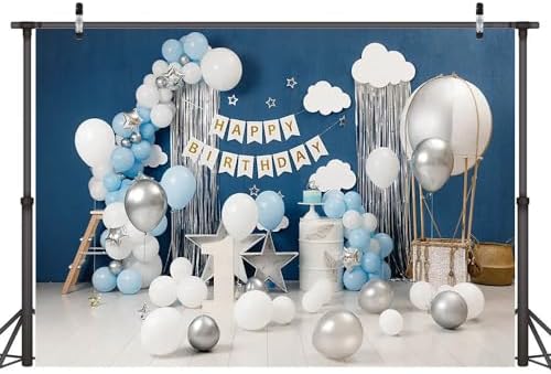 Amazon.com : Boy 1st Birthday Backdrop Cake Smash Backdrop Blue Wall ...