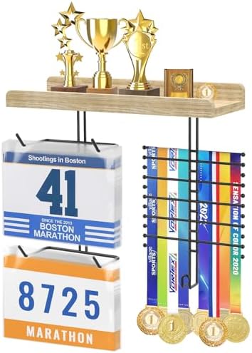 Amazon.com: DSVENROLY Race Bib Medal Display and Trophy Shelf with ...