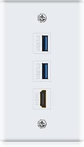 Halokny HDMI USB 3.0 Wall Plate - 3 Port Outlet With 1 HDMI Keystone ...