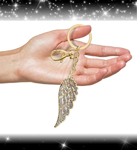 Aqua79 Angel Wing Keychain - Gold 3D Sparkling Charm Rhinestones ...