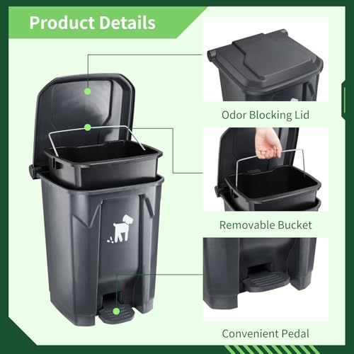 Dog Poop Trash Can Outside, 20L Pet Waste Container with Removable ...