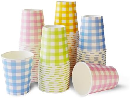Amazon.com: Tioncy 9 oz Gingham Paper Drinking Cups, 100 Pieces, 4 ...