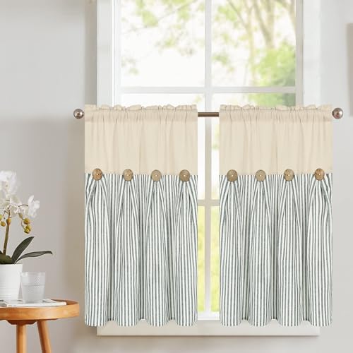 Amazon.com: Cotton Linen Farmhouse Kitchen Curtains 24 Inch Boho Rustic ...