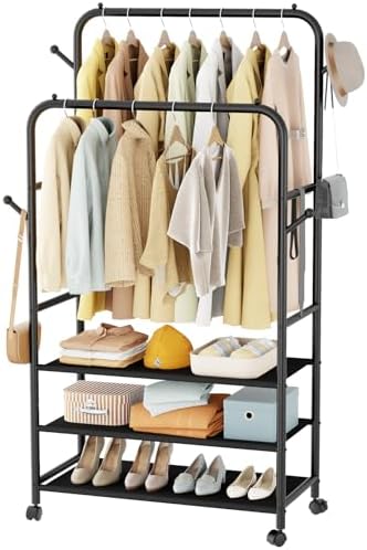 Amazon.com: ANTIWAR Sturdy Metal Double Rodding Clothes Rack With ...