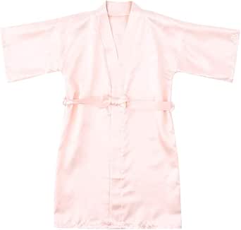 SRTUMEY Girls Dressing Gown, Kids Girls Pink Satin Silk Kimono Robe ...