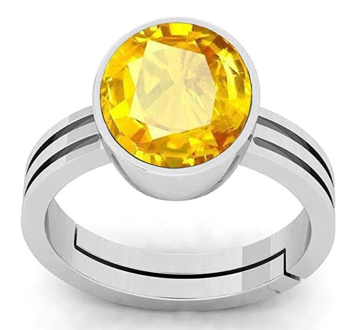 AYUSH GEMS 7.25 Ratti Yellow Sapphire Stone Silver Plated Adjustable ...
