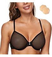 Wingslove Women's Sexy Lace Bra Demi Sheer Mesh Balconette See Through Bralette Unlined ...