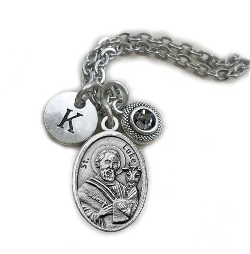 Amazon.com: St. Luke Necklace, Keychain or Clip, Birthstone Crystal ...