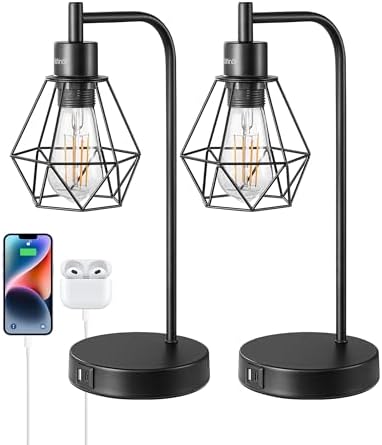 EDISHINE Bedside Lamps Set of 2, Dimmable LED Table Lamp, Diamond Cage ...