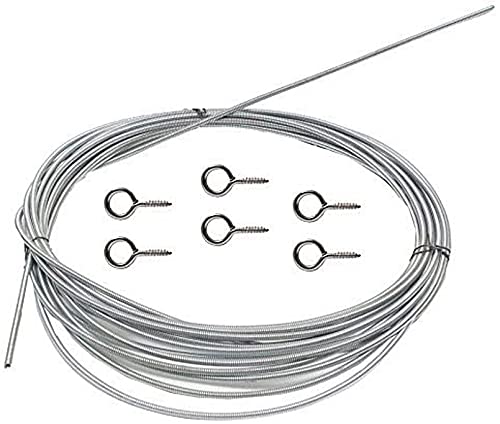 ikis - 10m Silver Window Net Curtain Wire Spring Cord Cable Kit with ...