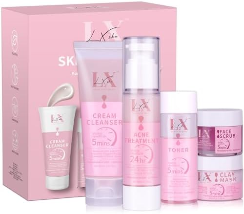 Amazon.com: LXSKN 5 Step Skincare Kit with Cleanser, Face Scrub, Clay ...