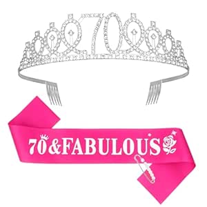 Amazon.com : Casoty 70th Birthday Sash and Tiara for Women, 70th Birthday Decorations for Women ...