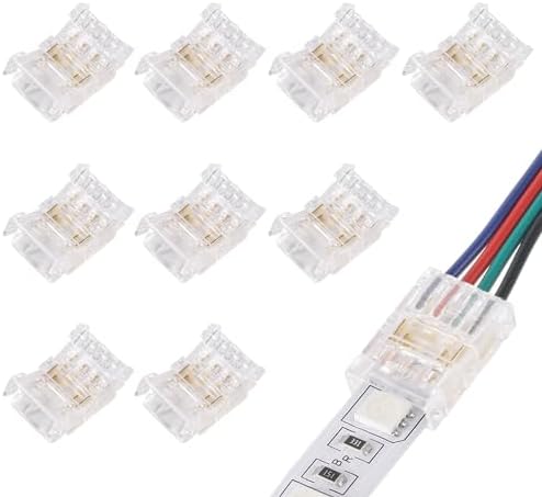MILDWARM 40 Pack RGB LED Light Strip Connectors, 4-Pin 10mm Solderless ...