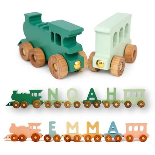 Amazon.com: Colored Wooden Train with Name, Personalized Train with ...