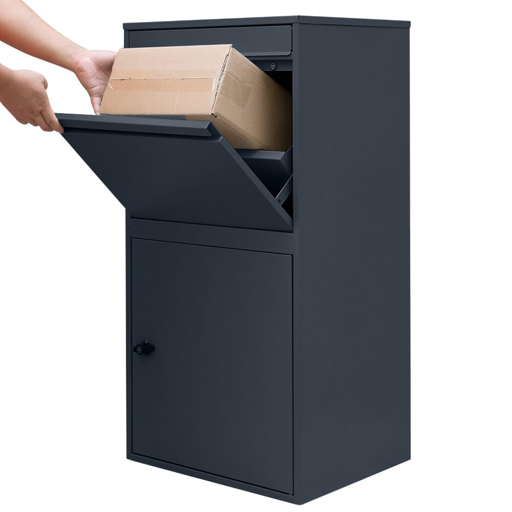 Panana Large Lockable Parcel Box Dark Grey Front Door & Top Flip for ...