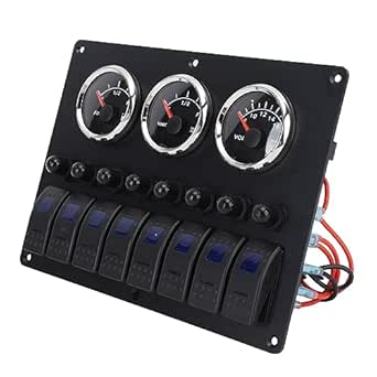 Marine Gauge Cluster Panel, 3 Gauge 8 Switch Boat Gauge Set Anti Rust ...