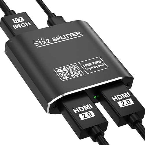 HDMI Splitter 1 in 2 Out, HDMI 2.0b 18Gbps 4K@60Hz HDR10 HDCP 2.2 ...