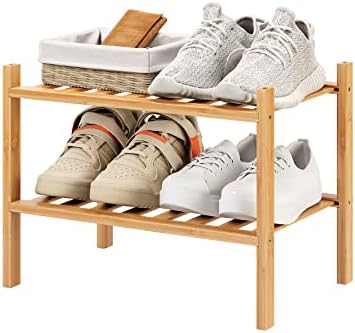 Amazon.com: BMOSU 2-Tier Bamboo Shoe Rack Premium Stackable Shoe Shelf ...