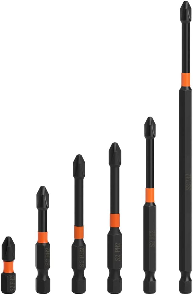 Saipor 6PCS Magnetic Impact Phillips Drive Bit PH2 S2 Steel Phillips ...