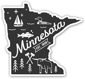 Amazon.com - Squiddy Minnesota State Shape Vintage Retro Style - Vinyl ...