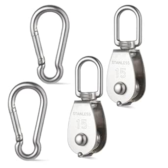 JJUNW 4 Pcs Small Pulley, Stainless Pulleys for Rope Pulley Hoist Heavy ...